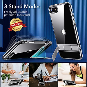 ESR Metal Kickstand Compatible with iPhone SE 2022 Case/iPhone SE 2020 Case/iPhone 8 Case, Patented Two-Way Stand, Powerful Drop Protection, for iPhone SE 3/2 case, Clear