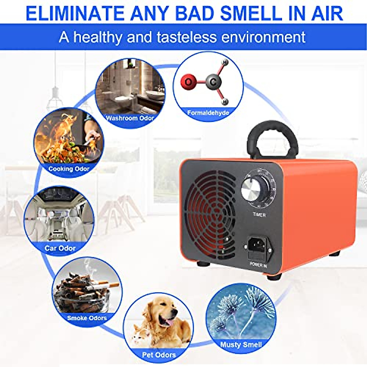 VTAR Ozone Machine Generator 20,000 mg/h High Capacity Generator,Ozone Machine Odor Removal,for Large Space Area, home,Basement,Hotel, Car,Smoke,Pet.（Orange）