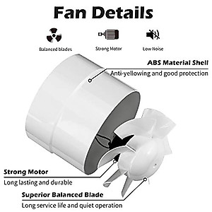 HUGOOME Inline Duct Fan 5 Inch Vent Booster, HVAC Exhaust Intake Fans 141 CFM, Ventilation Blower for Grow Tent Attic Kitchen Garage Greenhouse Basement (Φ 5 inch/110v)