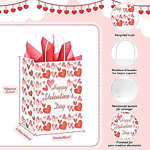 24 Pcs Valentines Day Gift Bags with Handle, Valentines Kraft Paper Bags with Tissue Paper, Treat Goodies Bag for Valentine's Day Party Favors Funny Gift Exchange Novelty Gift Giving Gift Wrapping