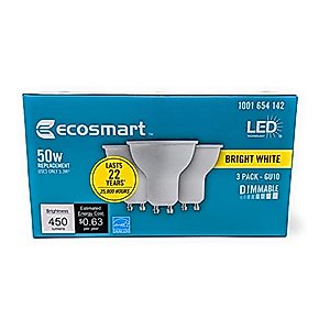 Ecosmart 50W Bright White MR16 GU10 LED Light Bulb (3-Pack) 1001654142 - New
