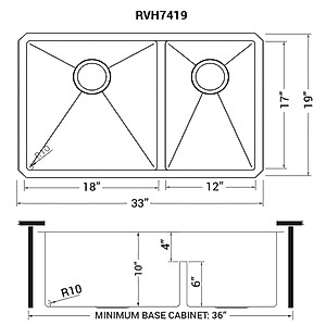 Ruvati 33-inch Low-Divide Undermount Tight Radius 60/40 Double Bowl 16 Gauge Stainless Steel Kitchen Sink - RVH7419