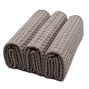VeraSong Waffle Weave Kitchen Towels Thick Microfiber Dish Drying Towels Absorbent Tea Towels Hand Towel Lint Free 16Inch x 24Inch 3 Pack Gray