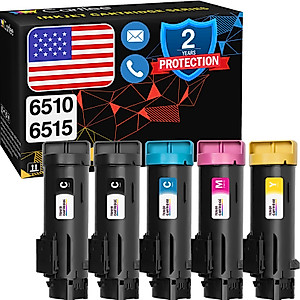 Cartlee Set of 5 Compatible High Yield Laser Toner Cartridges for Xerox Phaser 6510 6510/dni 6510/dn 6510/n Workcentre 6515 6515/dni 6515/dn 6515/n Printer (2 Black, 1 Cyan, 1 Magenta, 1 Yellow)