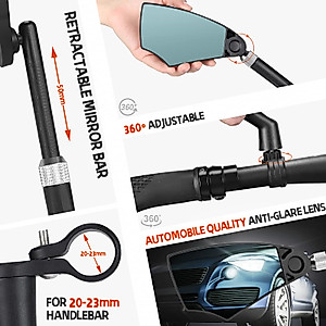 WEST BIKING Anti-Glare Handlebar Bike Mirror - Bike Rear View Mirror With Retractable & 360 ° Adjustable Lens, Foldable Bicycle Mirror For 20-23mm Handlebar (2PCS)