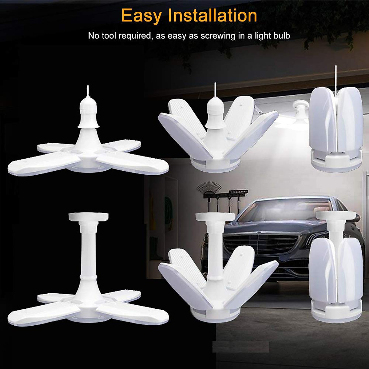 LED Garage Lights 2 Pack, Tribright Garage Ceiling Lighting 6000LM, 60W E26 / E27 Daylight Lamp with 4 Adjustable Panels for Garage, Workshop, Warehouse, Workbench, Barn, Warehouse, Shop, Basement