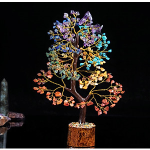 Crocon Seven Chakra Crystal Tree of Life - Gemstone Tree - 7 Chakra Tree - Crystal Tree for Positive Energy - Feng Shui - Money Tree Bonsai - Gem Stone Tree + Home Decor - Thoughtful Gift for Women