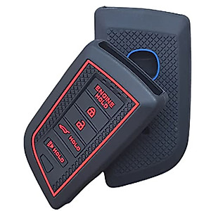 RUNZUIE 2Pcs Silicone Smart Remote Key Fob Compatible with 2023 2022 Acura RDX MDX Key Fob Cover 5 Buttons (Black with Red/Blue)