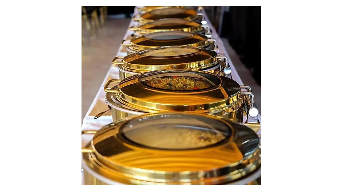 HONHPD 1 Pcs 6.8QT Round Chafing Dish Buffet Set,Gold Stainless Steel Buffet Servers and Warmers ...