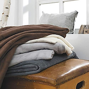 IBENA Plush Solid Color Cotton Blend Throw Blanket Porto - Day Grey