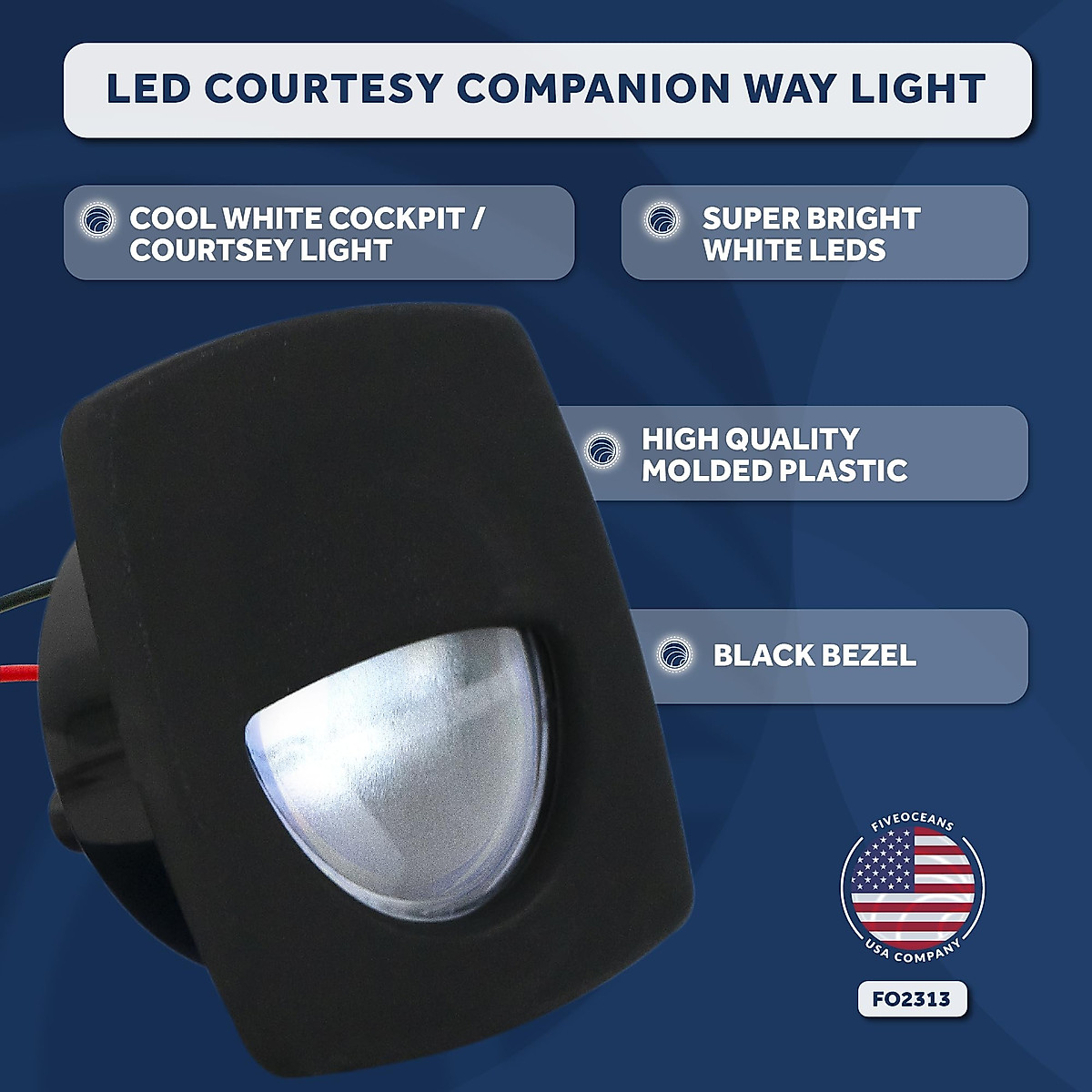 Five Oceans LED Companion Way Light, Marine Courtesy Lights, Square Light for Boat Interior, Deck, Cockpit, Cool White LED, for Pontoon, Fishing Boat, Bass Boat, Yacht, Sailboat, RVs, Caravan - FO2313