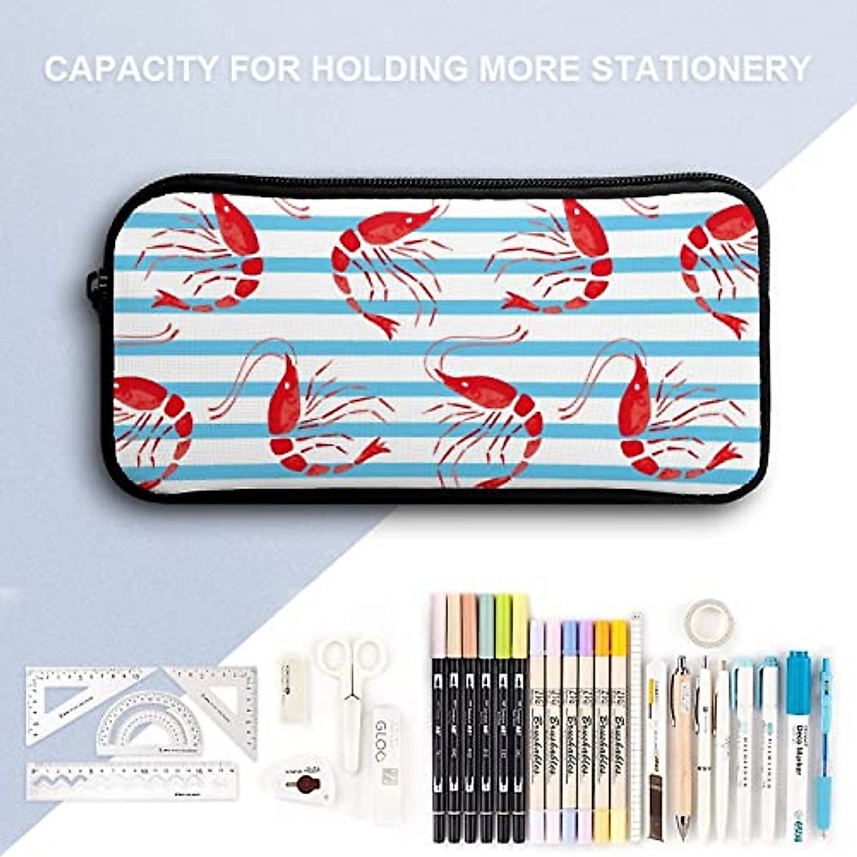 Shrimp Watercolor Pencil Case Pencil Pouch Coin Pouch Cosmetic Bag Office Stationery Organizer