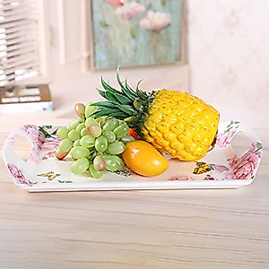 ZEAYEA 3 Pack Melamine Serving Tray, Large Serving Platter with Handle for Eating, 16" x 11.4" Rectangular Stackable Food Tray with Floral Print for Home, Party, Restaurant, Picnic