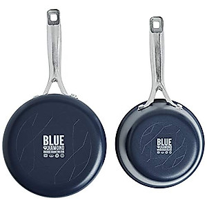 Blue Diamond Cookware Diamond Infused Ceramic Nonstick, 1QT and 2QT Saucepan Pot Set, PFAS-Free, Dishwasher Safe, Oven Safe, Blue