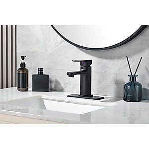 Derengge Bathroom Sink Faucet, Single Handle Bathroom Sink Faucet,1 Hole or 3 Hole Lavatory Vanity Faucet with Deck Plate,Pop up Drain and Water Supply Lines,Matte Black,GFL-0048-MT