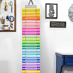 HOME SHARON Vinyl Roll Holder - 48 Rolls Storage Organizer, Nylon Organizer for Vinyl Sheet, Cardstock, Scrapbook Paper - Hanging Hook and Strap Included