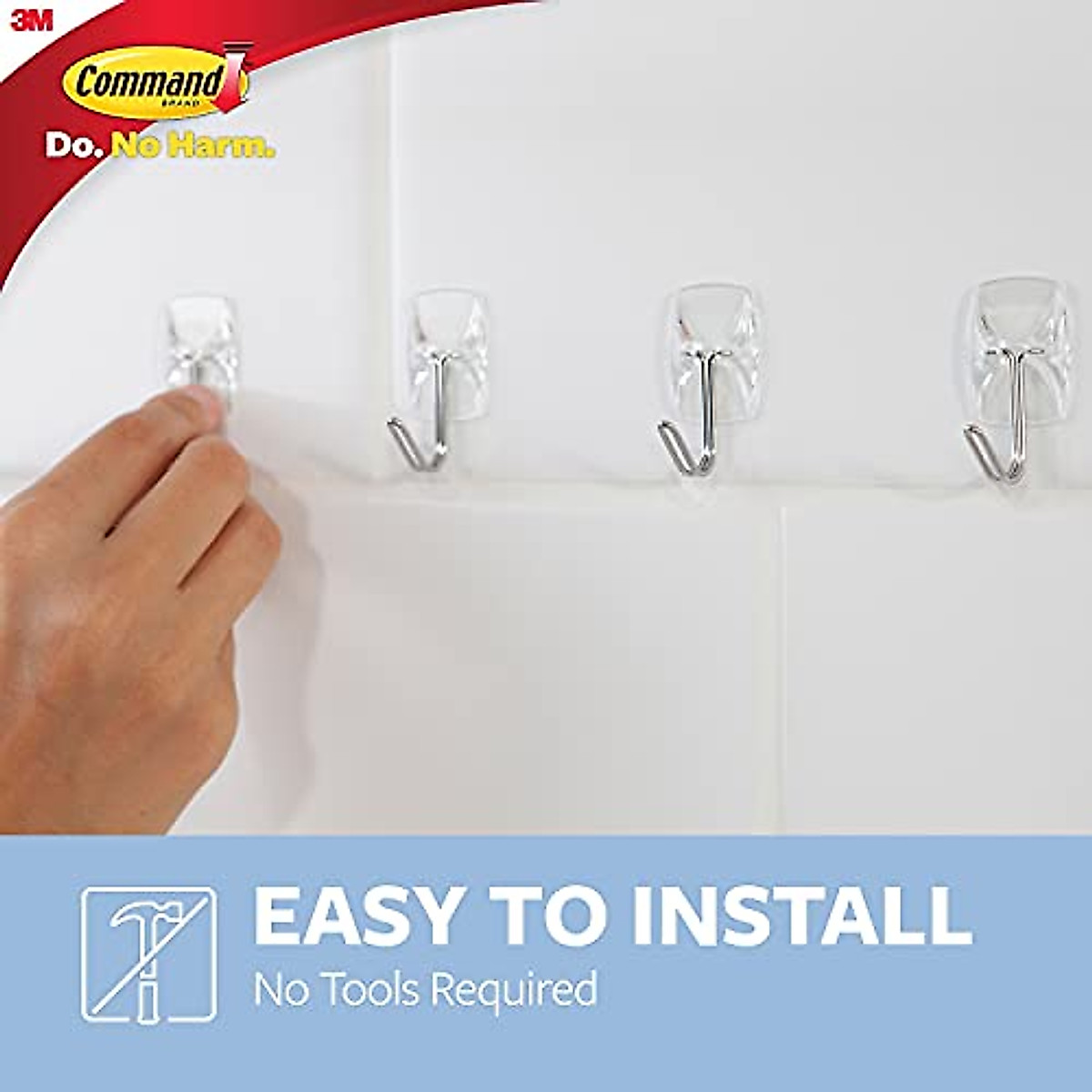 Command 3M 17067Clr9es Clear Hooks & Strips, Plastic/Wire, Small, 9 Hooks W/12 Adhesive Strips/Pack