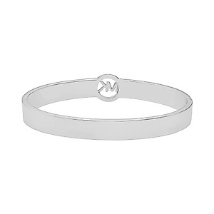 Michael Kors Brass and Pavé Crystal MK Logo Bangle Bracelet for Women, Color: Silver (Model: MKJ8003040)