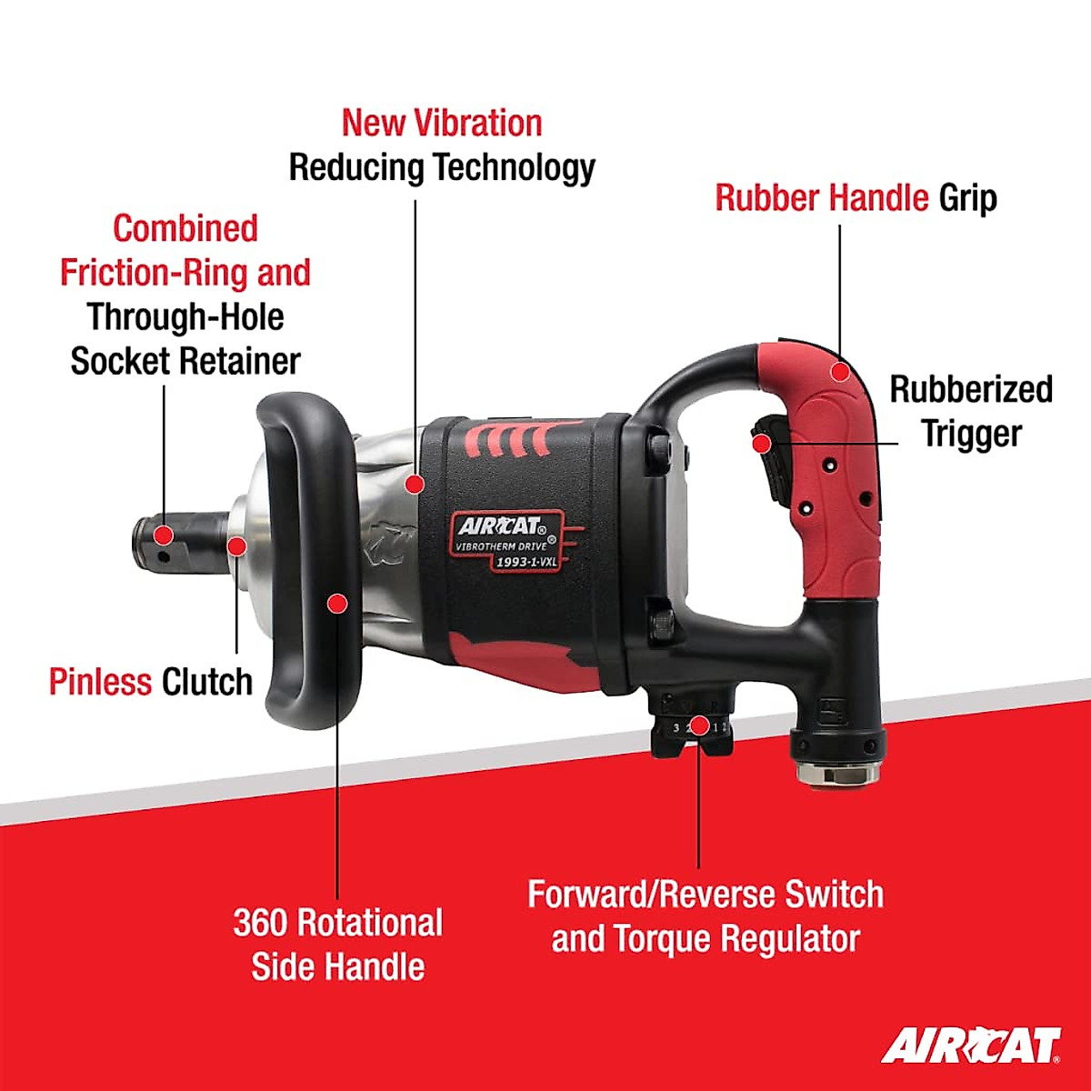 AIRCAT Pneumatic Tools 1993-1-VXL: 1-Inch Vibrotherm Drive Composite Straight Impact Wrench 2,300 ft-lbs - Standard Anvil