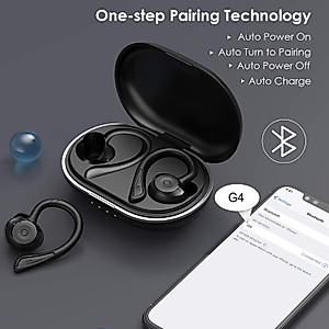 Sports Wireless Earbuds with Charging Case for 36hrs Long Playtime, True Wireless Bluetooth Headphone with Over-Ear Earhooks for Running, Rope Skipping, Yoga, IPX7 Waterproof, Deep Bass Earphone