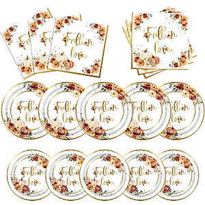 Fall In Love Bridal Shower Decorations Tableware, 60Pcs Fall In Love Decorations Includes Fall In Love Plates Fall In Love Napkins, Fall Bridal Shower Decorations Fall Engagement Party Decorations