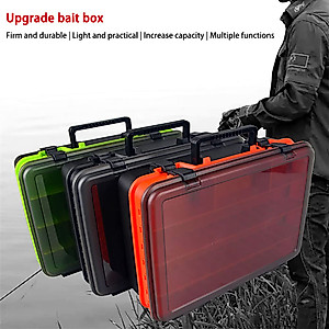 Two Level Tackle Box, Outdoor Box Organizer with Adjustable Compartments, for Storing Fishing Accessory, Toys, Cosmetics, Tissues, Office Supplies, Jewelry Black and Gray