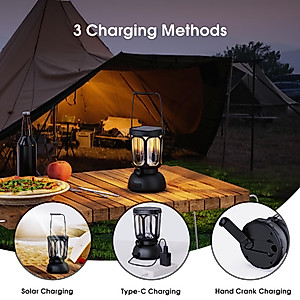 Mesqool Lanterns for Power Outages 650LM, LED Lantern Flashlight Battery Powered Rechargeable 6000 Solar Crank, Camping Essentials with USB C Cable