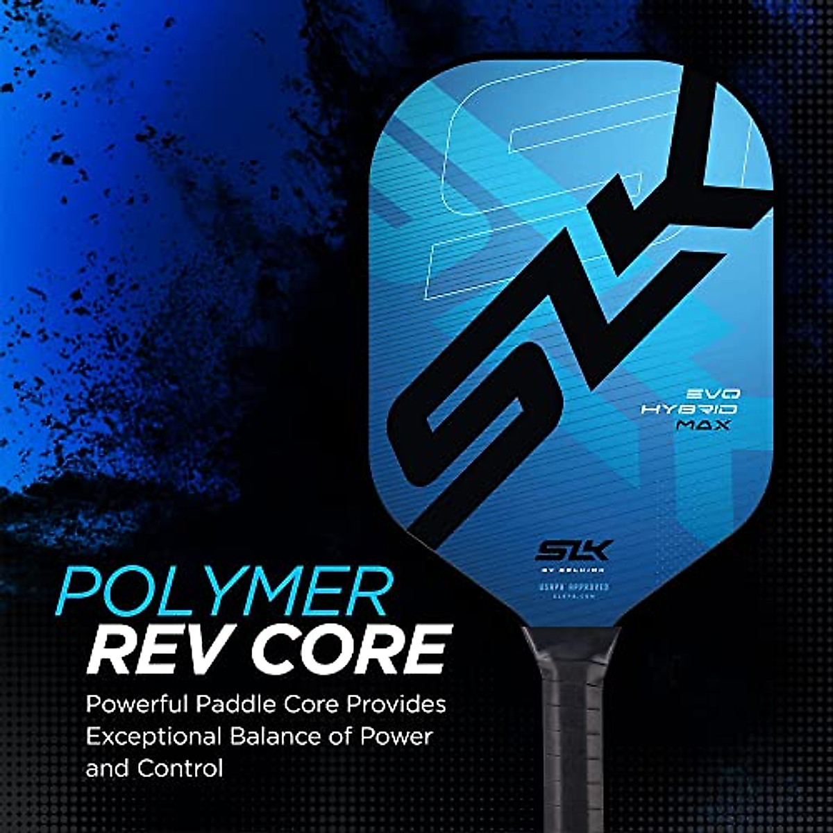SLK Evo Hybrid Pickleball Paddle | Featuring C6-Flex Power Fiberglass Pickleball Paddle Face with a Rev-Core Power Polymer Core | Designed in The USA | Blue