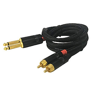 VOYZ Dual 1/4" TS Mono to 2 RCA Audio Cable - 6ft | PVC Shelled, Nylon Braided | Gold Plated Plugs | Ideal for Mixers, Amplifiers, Microphones, Speakers, Camera