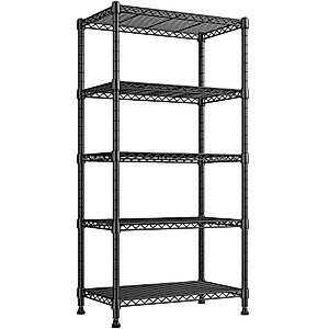 REIBII 1000LBS Wire Shelving Unit, 5 Tier Adjustable Metal Storage Shelves for Kitchen Pantry Office Steel Organizer Wire Rack for Narrow Space College Dorm School, 13.4" D x 23.2" W x 60" H, Black