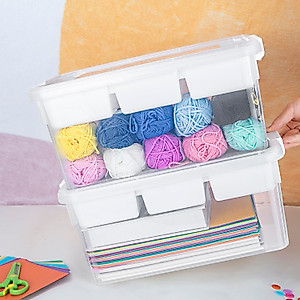 TERGOO 17QT Multipurpose Plastic Storage Organizer Box with Removable Tray, Stackable Craft Organizers and Storage Bins with Lid, Clear Art Storage Container for Organizing Playdoh, Crayon (Clear)