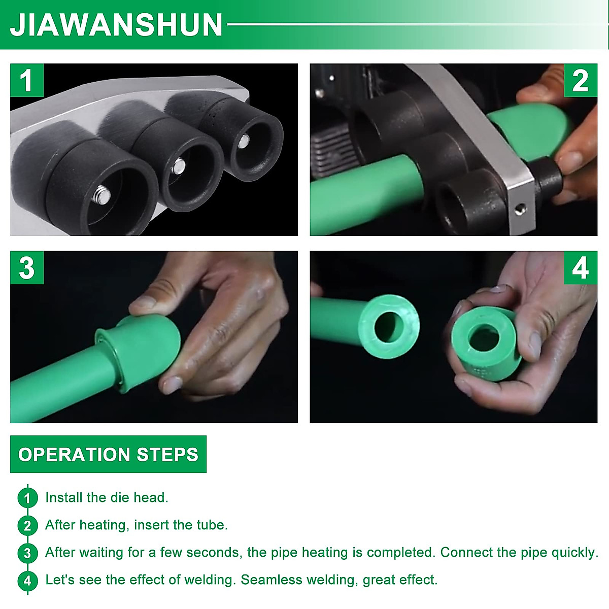 JIAWANSHUN Plastic Water Pipe Welder 110V Plastic pipe welding tool PP/PP-R/PE/PP-C Pipe Welding Machine with 0.79/0.98/1.30in Die Head (M32)