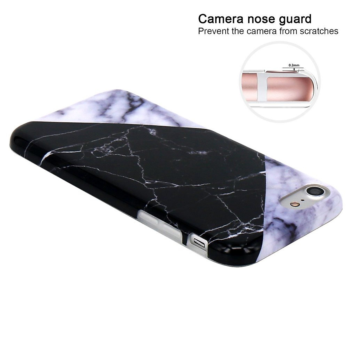 iPhone 7 Case, iPhone 8 Case, JAHOLAN White Black Geometric Marble Design Slim Shockproof Flexible Glossy TPU Soft Case Rubber Silicone Cover for Apple iPhone 7 / iPhone 8