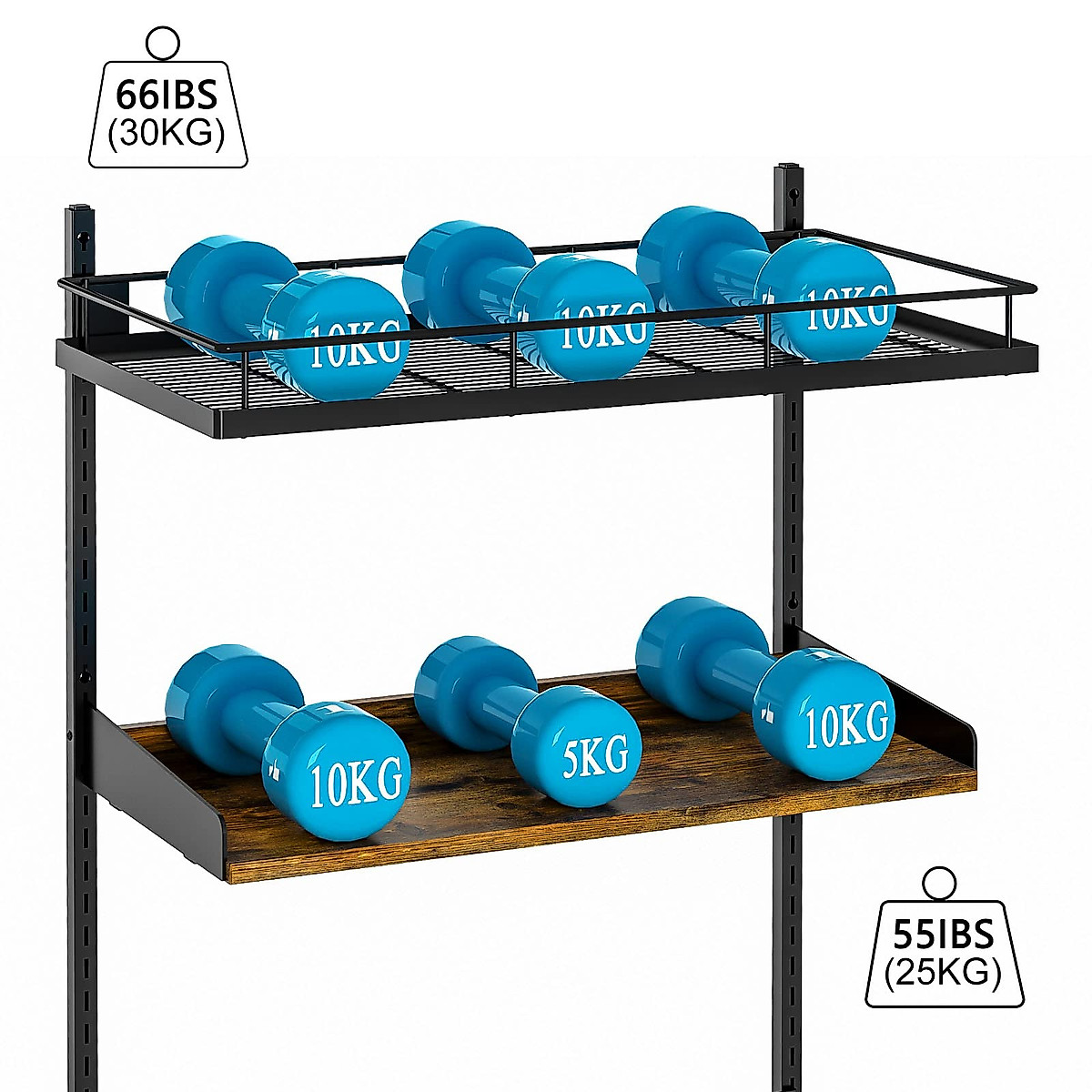 Zitaloken Hanging Pots and Pans Organizer, 2 Packs Adjustable Kitchen Shelves Wall Mounted, Pot Lid Holder Cookware & Cutting Board Storage Rack with 18 Hooks,Matte Black