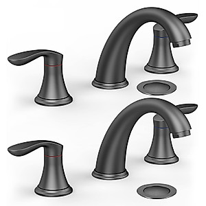 Bathroom Faucets for Sink 3 Hole, Faucet for Bathroom Sink, Bathroom Faucet with Pop up Drain and Cold Hot Water Lines (Matte Black, 2 Packs)