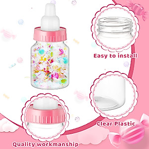 36 Pcs 3.5 Inch Baby Bottle Shower Favor Mini Plastic Candy Bottle Clear Plastic Baby Bottles for Baby Shower Mini Baby Bottle Feeding Bottle Candy Box for Baby Shower Favor Gift Decor (Pink)