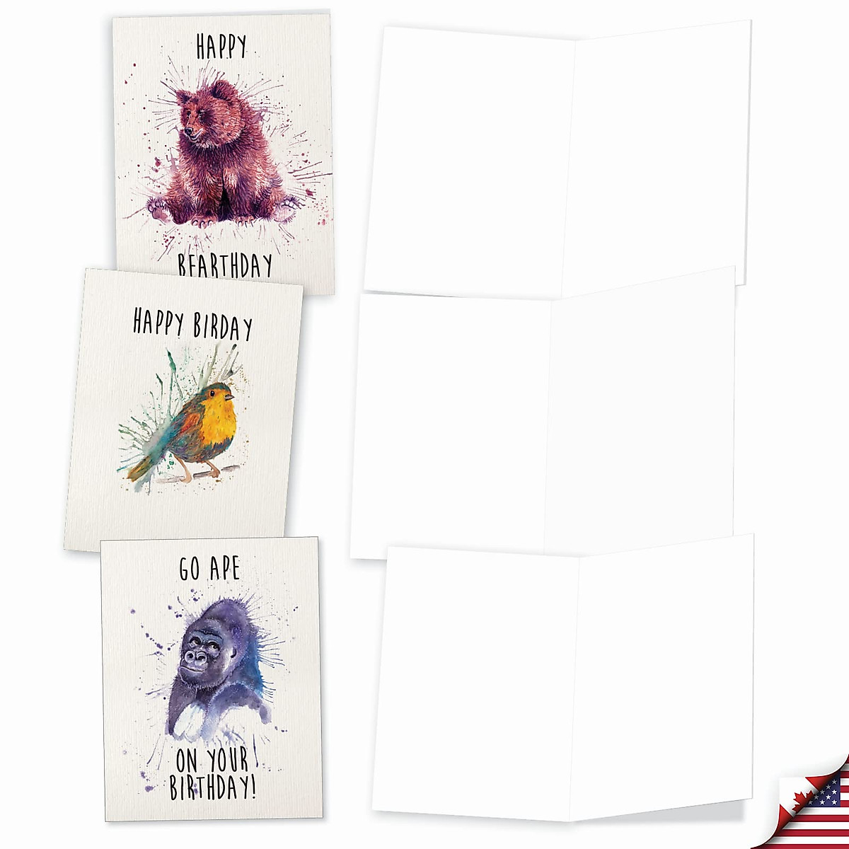 The Best Card Company - 10 Blank Happy Birthday Note Cards - Assorted Bulk Cute Humorous Animal Pun Birthday Greeting Cards Boxed Set (4 x 5.12 Inch) - Wildlife Expressions M2954BDB