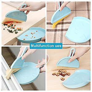 Mini Dust Pans with Brush Set,Small Broom and Dustpan Set for Home Hand Dustpan and Brush Set Kids Dust Pans and Broom/Dustpan Combo Set Hangable Whisk Broom for Table,Countertop,Sofa,Key Board(Blue)
