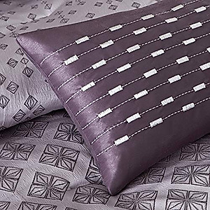 Madison Park Biloxi Duvet Cover - Geometric Duvet Cover Set, Ultra Soft Microfiber Light Weight Bed Comforter Covers, King/Cal King(104"x92"), Purple 6 Piece