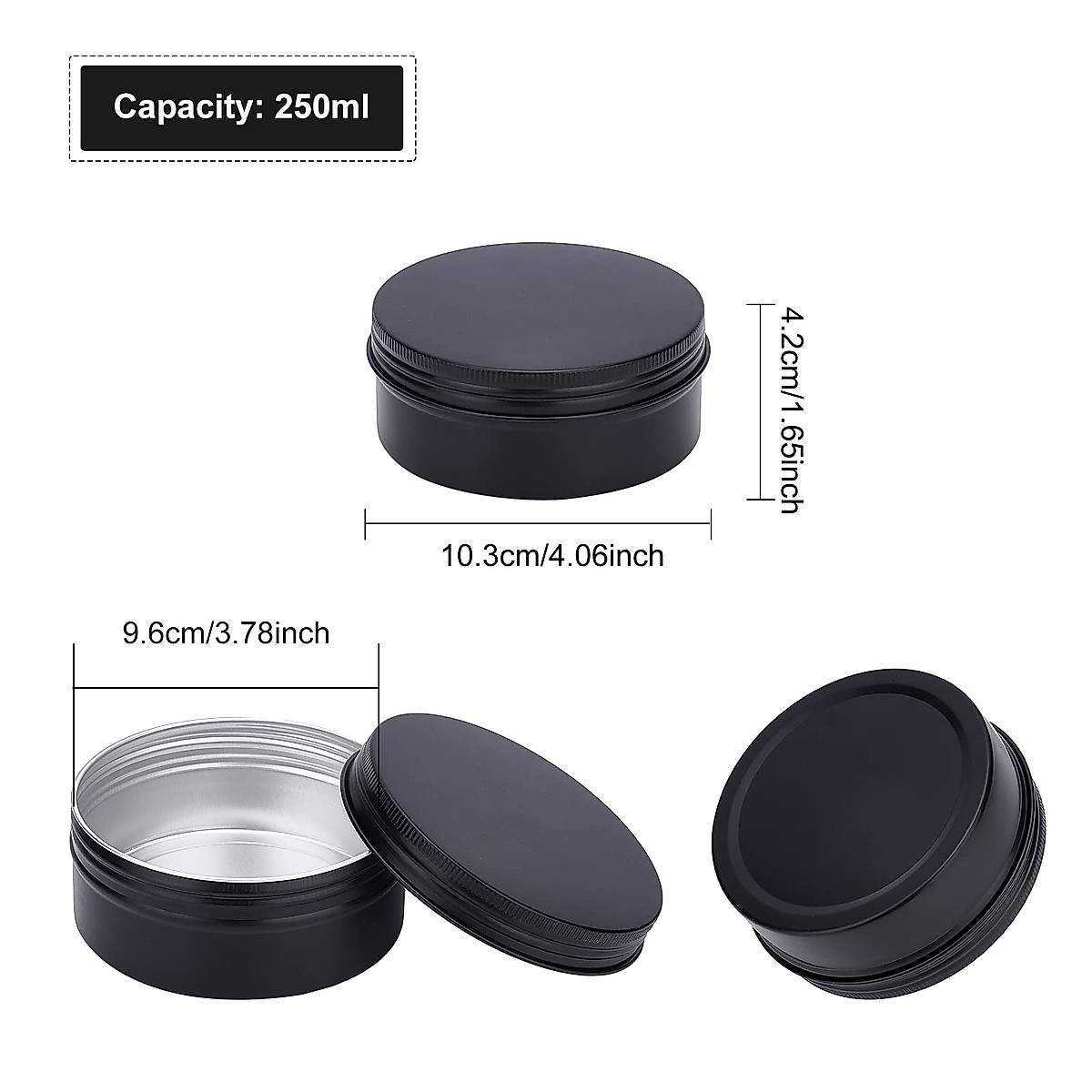BENECREAT 5 Packs 8oz Matte Large Black Aluminum Tin Can Round Metal Tins with Screw Lid for Spices, Candies Tea and Chrismas Treat