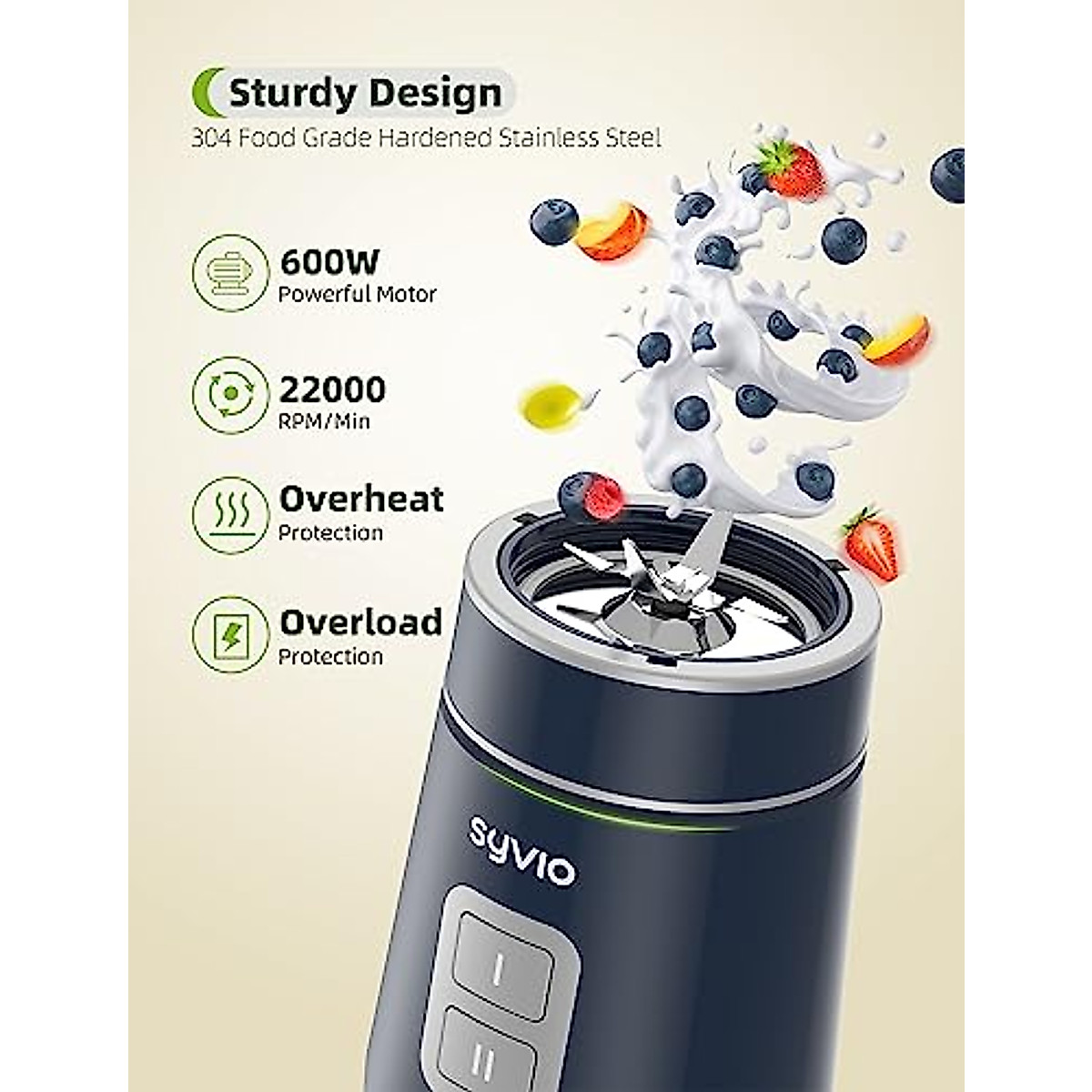 Syvio Blender for Shakes and Smoothies, 600W Smoothie Blender,Personal Blender with 2 Speed Control, Smoothie Maker with 2 BPA-Free 20Oz Sport Cup-Blue