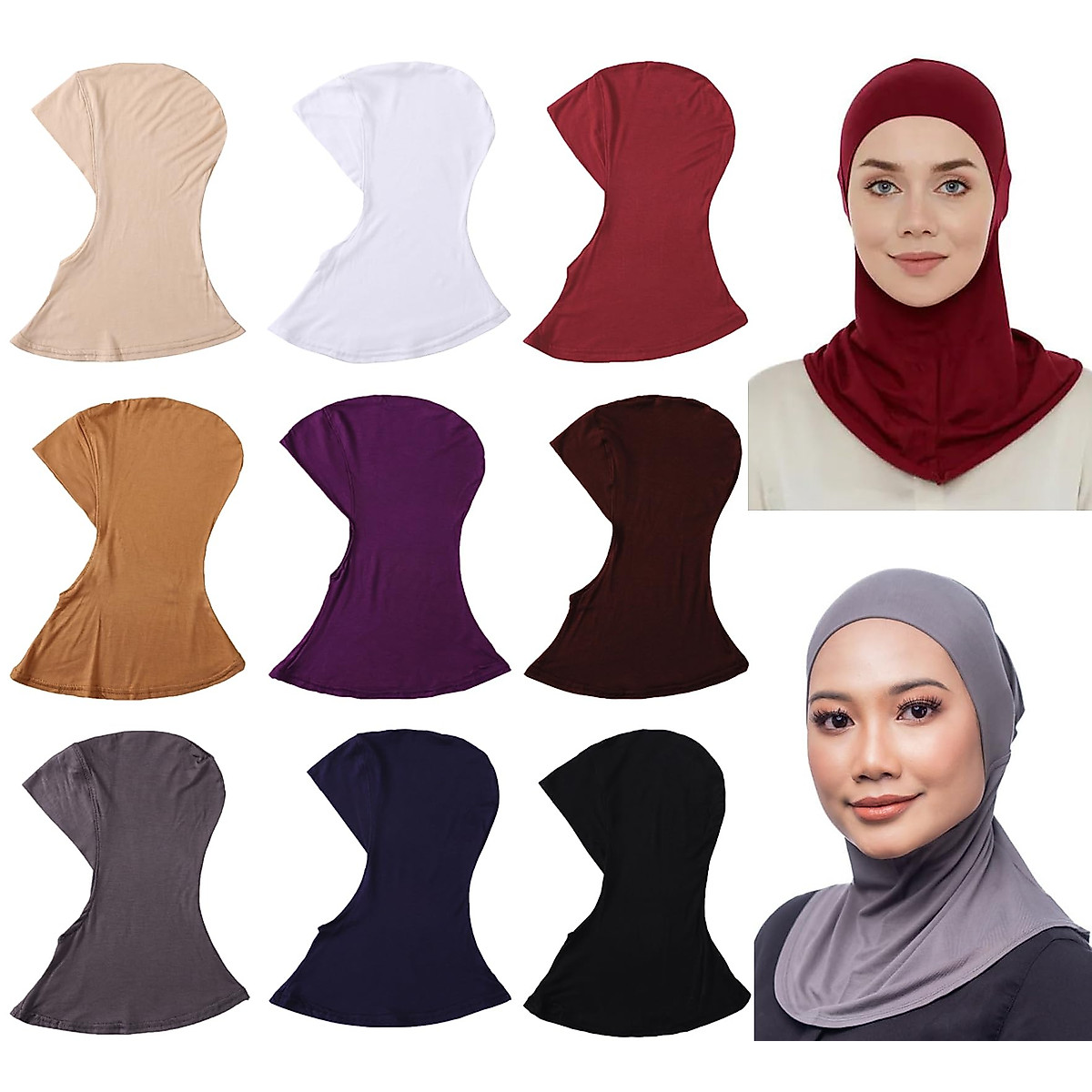 9 Pieces Modal Hijab Turban Muslim Hijab Cap Adjustable Muslim Scarf Stretchy Head Scarf for Women