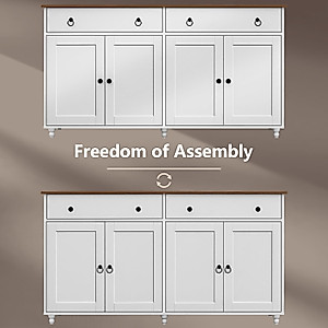 4 EVER WINNER Sideboard Buffet Cabinet, 55” White Coffee Bar Buffet Cabinet with Storage 4 Doors& 2 Drawers, Kitchen Buffet Storage Sideboards Cabinets Table Credenza Cupboard for Living Dining Room