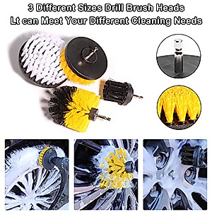 Monrand 19Pcs Detailing Brush Set Car Cleaning Kit Car Wash Kit for Car Interior Cleaning kit，,Car Wheel Brush,Air Outlet Brush, Wire Brush,Drill Brush Set,Polishing Pads Kit(Yellow)