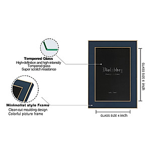 VIOLABBEY 4x6 Picture Frames Navy Blue Set of 2, Modern Style 4 by 6 Photo Frame, High Definition Tempered Real Glass, Wall or Tabletop Display