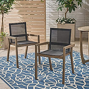 Christopher Knight Home 305156 Jimmy Outdoor Acacia Wood and Mesh Dining Chairs (Set of 2), Gray Finish