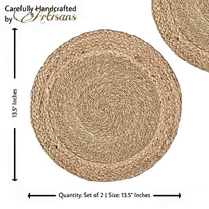 Trunkin' Set of 2, 13.5" Natural Braided Jute Placemat | Table Placemats for Easter Holiday or Spring Season | Table Mats for Party, Wedding