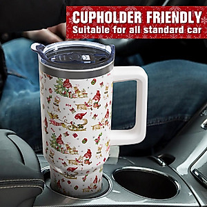 owbgsdh 40 oz Christmas Tumblers with Handle and Straw, Gnome Corgi 40oz Stainless Steel Vacuum Insulated Travel Coffee Mug Cup Water Bottle, Christmas Decor Stuff Accessories Gifts for Women