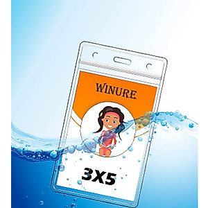 WINURE 100 Pack Vinyl ID Badge Holders (Fit 3x5 inch Inserts), Waterproof, Clear Plastic, Premium Quality, Heavy-Duty, Vertical Hanging Card Holder with Zipper, Durable Nametag Holders
