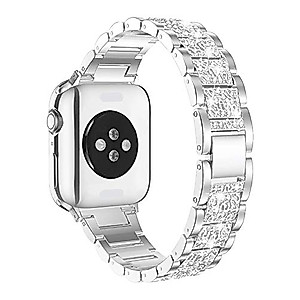Mosonio Compatible with Apple Watch Band Series 9/8/7 45mm with Case Women, Jewelry Replacement Metal Wristband Strap with 2 Pack Bling PC Protective Cover for iWatch 45mm Series 9/8/7(Silver)